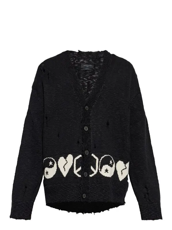 ALLSAINTS Tabua Distressed Cotton Knit V-neck Cardigan - Black