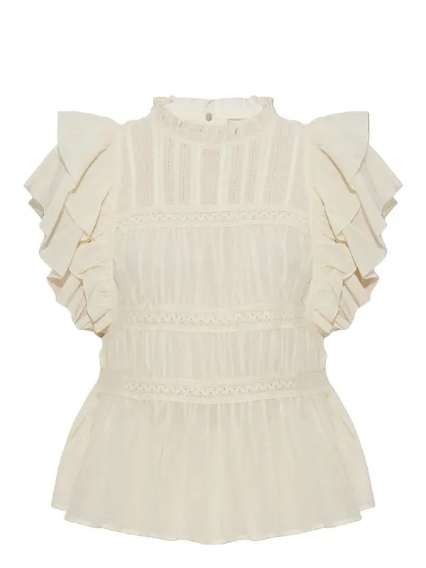 ALLSAINTS Harriet Ruffled Lace Insert Top - Cream