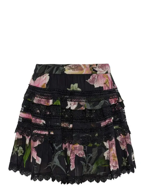 ALLSAINTS Zora Floral Print Lace Insert Mini Skirt - Black