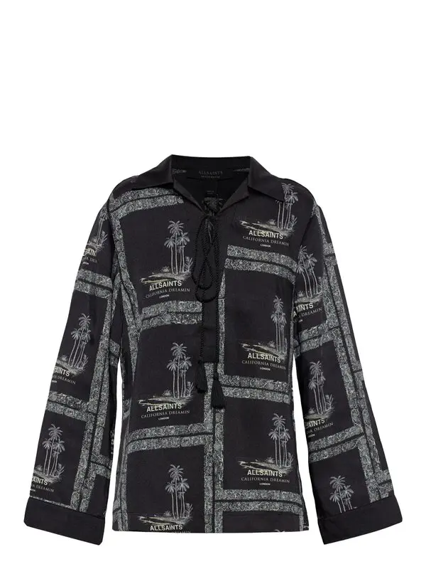 ALLSAINTS Lettie" Shirt With Palm Motif Print And Drawstring Detail - Black