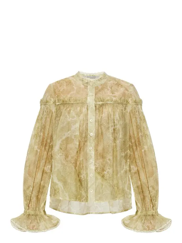 ALLSAINTS Delphine Printed Sheer Ruffled Sleeve Shirt - Green