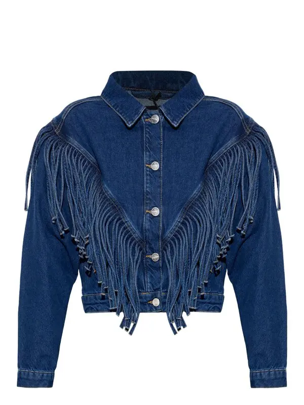 ALLSAINTS Marlene Denim Jacket With Fringe Detail - Navy Blue