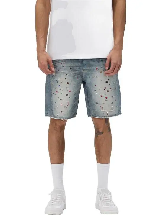 PURPLE BRAND Cyanine Crystal Embellished Denim Shorts - Light Indigo