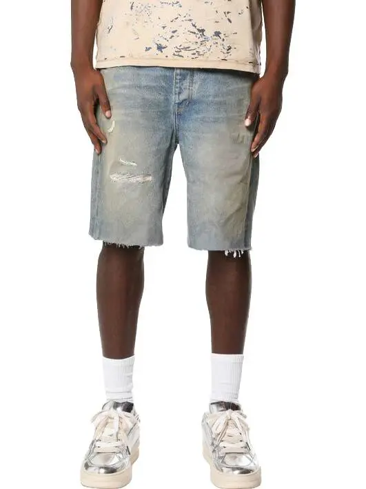 PURPLE BRAND High Summer Ripped Cutoff Denim Shorts - Mid Indigo