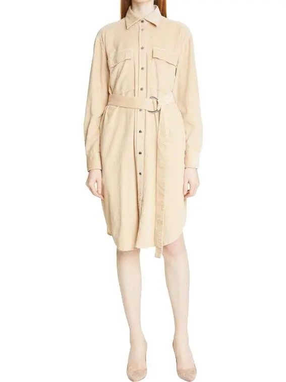 BOSS Desterig Belted Long Sleeve Corduroy Shirtdress - Light Camel