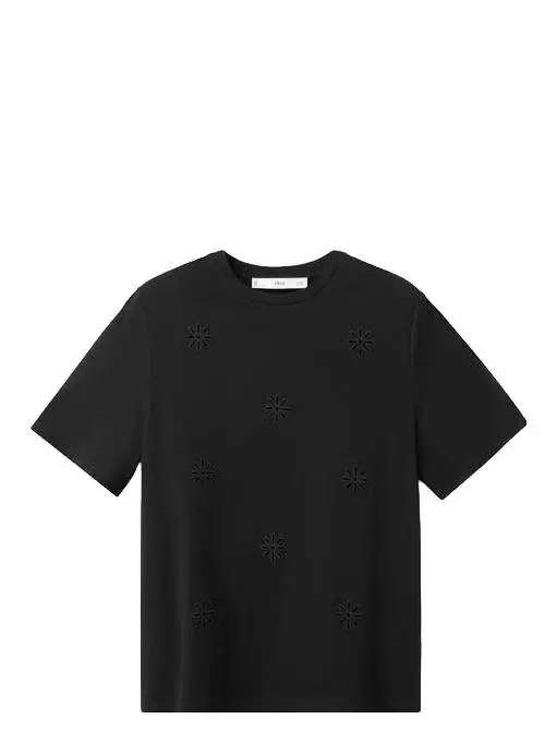 Mango Cotton Embroidered T-shirt - Black