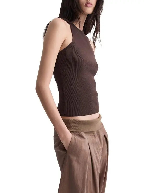 Mango Ribbed Jewel Neck Tank - Chocolate