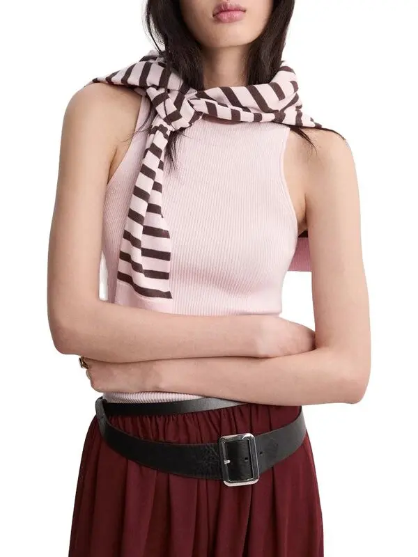 Mango Ribbed Jewel Neck Tank - Pastel Pink