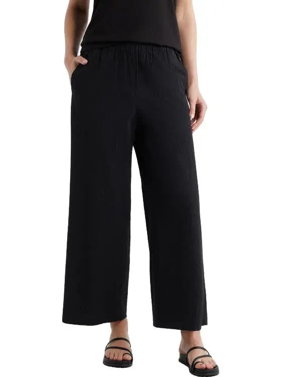 Eileen Fisher Wide Leg Ankle Pants - Black