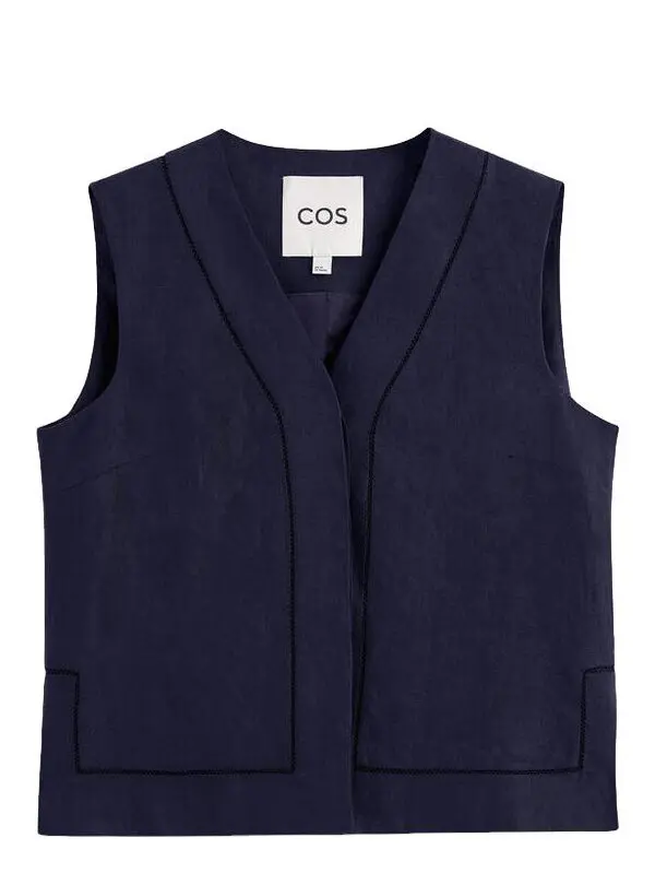 Cos Embroidered Detail Linen Vest - Navy