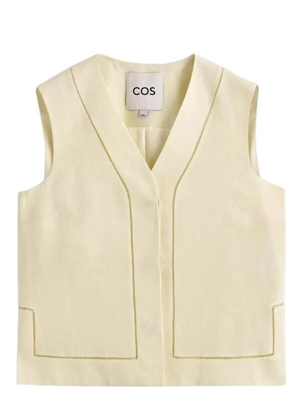 Cos Embroidered Detail Linen Vest - Yellow