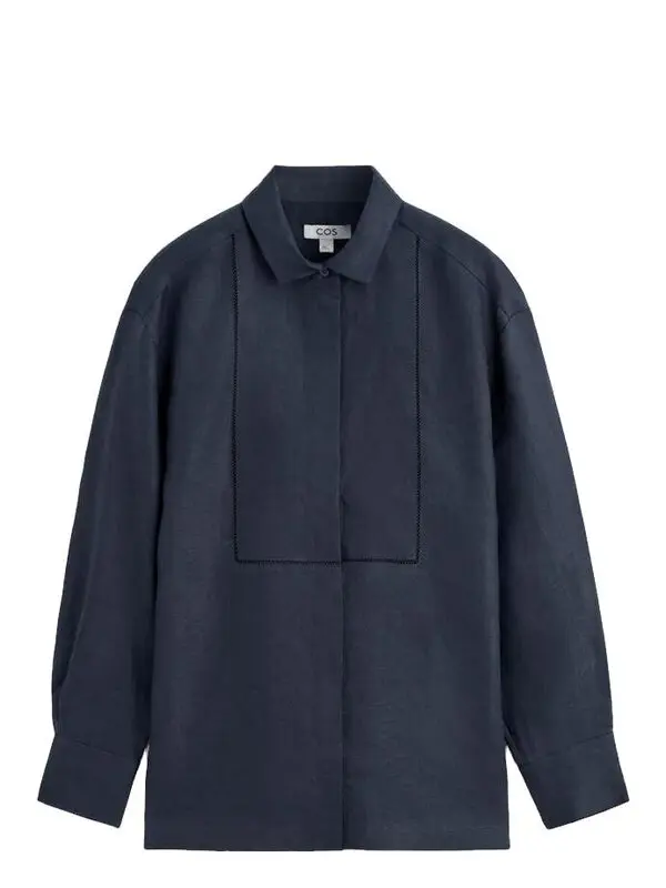 Cos Embroidered Linen Shirt - Navy