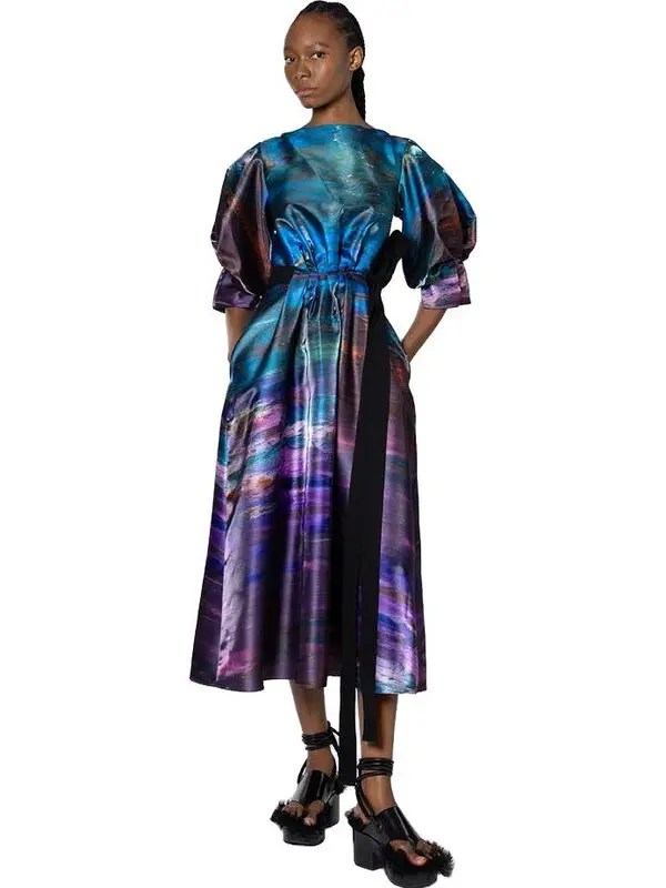 ROKSANDA Zinnia Printed Puff Sleeve Dress - Azure/cassis