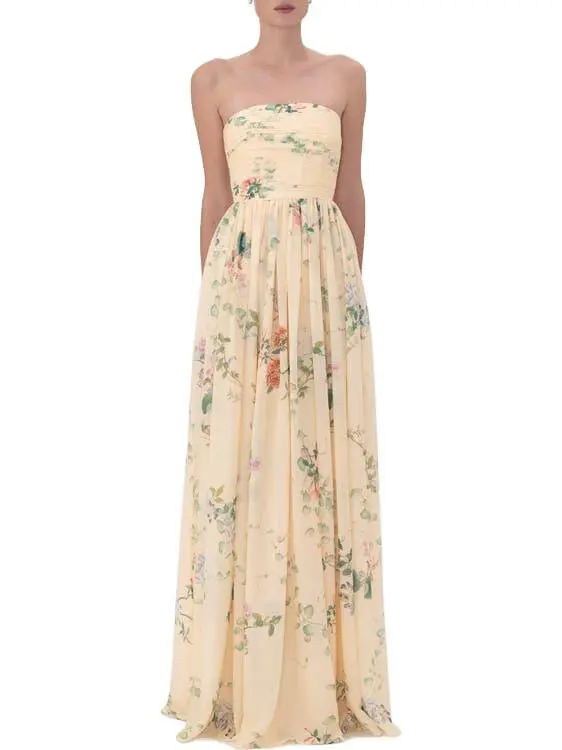 SAU LEE Camille Floral Strapless Gown - Soft Yellow