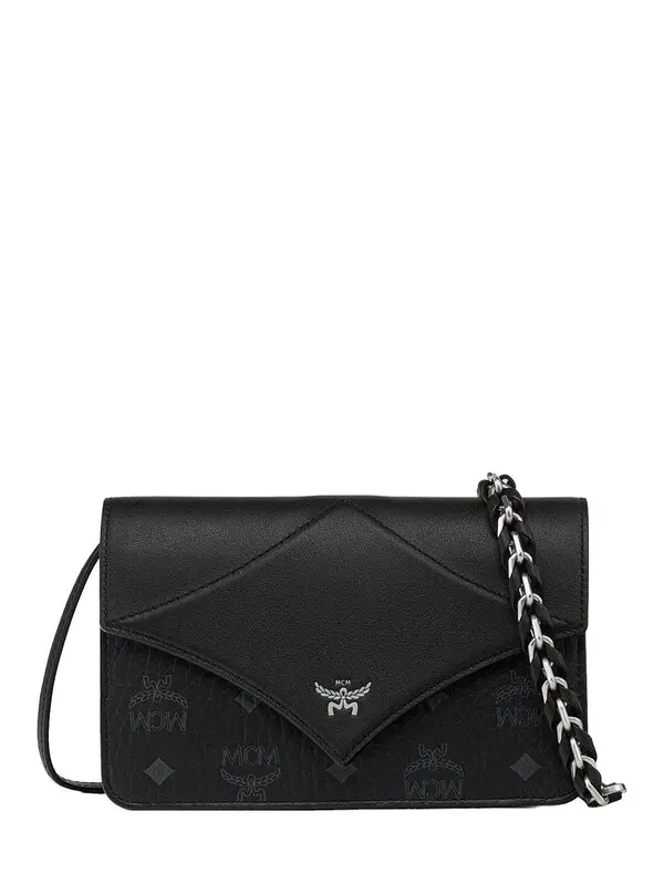 Mcm Mini Diamond Shoulder Bag In Visetos Leather Mix - Black