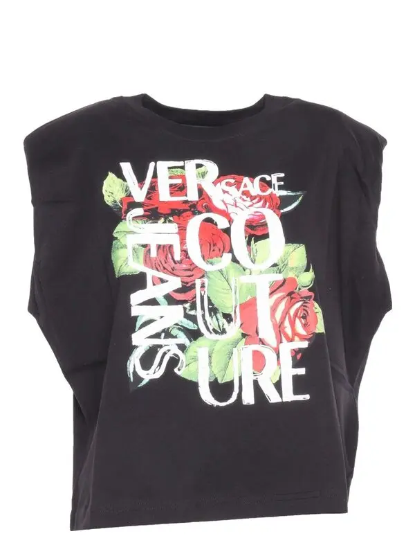 Versace Sleeveless Logo And Floral Printed Tank Top - Black