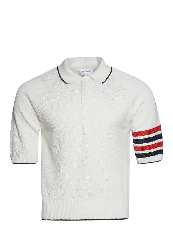 Thom Browne Linen Cotton 4-bar Relaxed Fit Polo - White