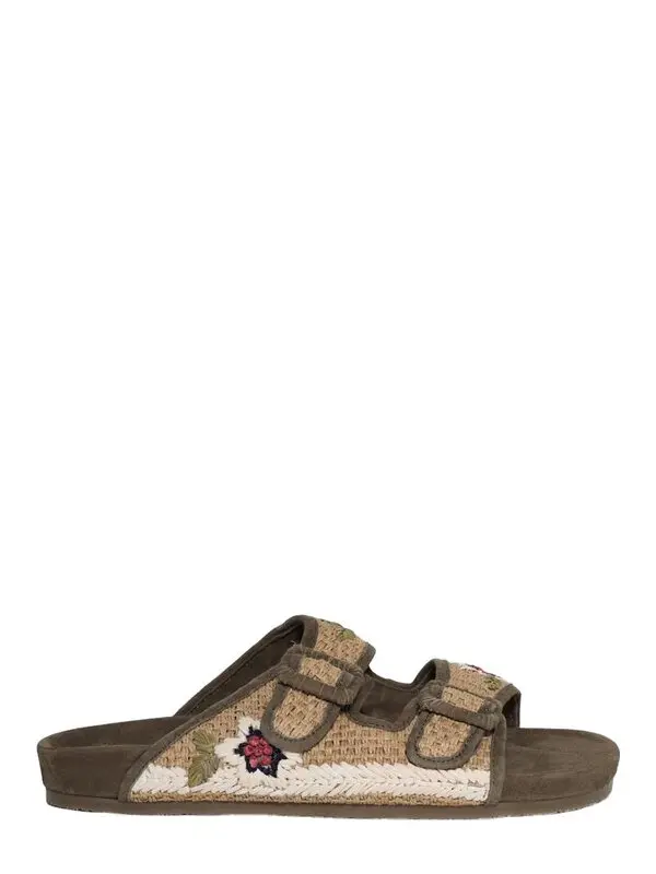 BAZISZT Bazizst Embroidered Slip-on Sandals - Khaki