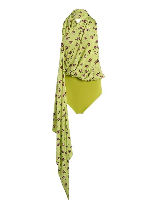 Coperni Draped Halterneck Bodysuit With Body Print - Green