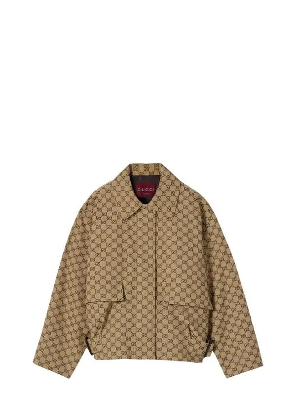 Gucci Gg Canvas And Ebony Bomber Jacket - Camel