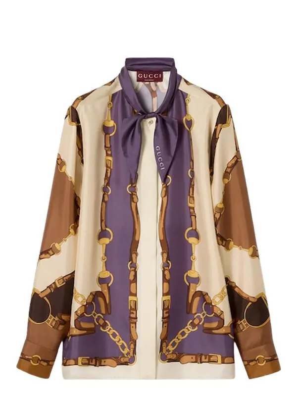 Gucci Equestrian Print Silk Shirt - Brown