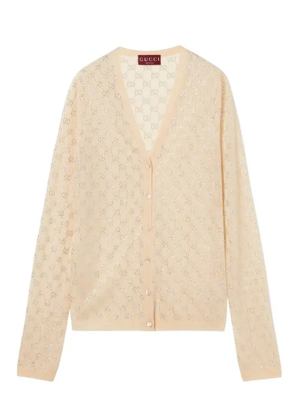 Gucci Silk Cardigan With Gg Crystals - Cream