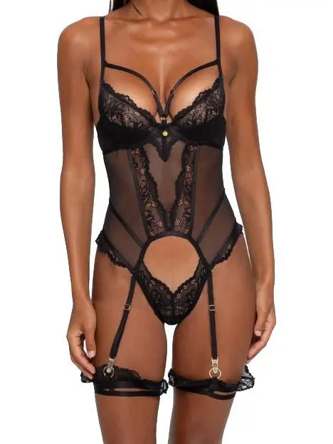 ONE EMPIRE Ruelle Bodysuit With Lace And Corset Detailing - Black