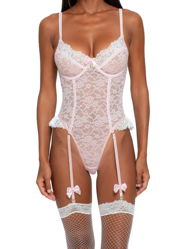 ONE EMPIRE Paisley Bodysuit With Lace Detailing - Pink