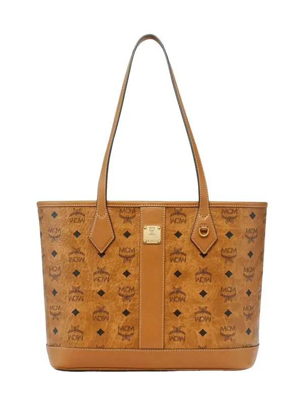 Mcm Small Liz Shopper In Visetos Monogram Canvas - Cognac