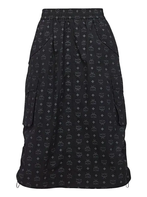 Mcm Monogram Midi Skirt In Recycled Nylon - Black