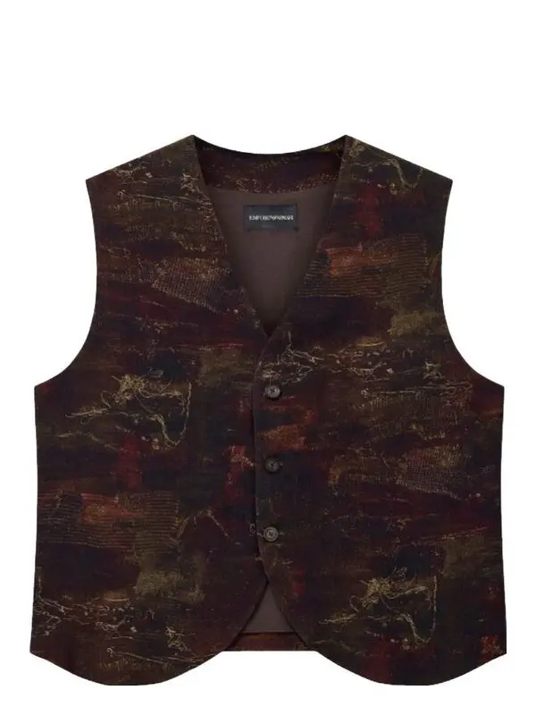 Emporio Armani Cupro Twill All-over Print Waistcoat - Brown