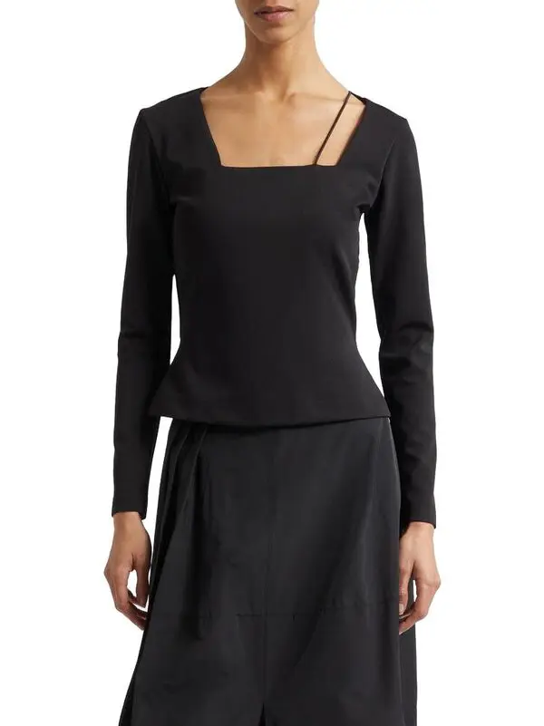 ISRAELLA KOBLA Asymmetric Strap Square Neck Top - Black