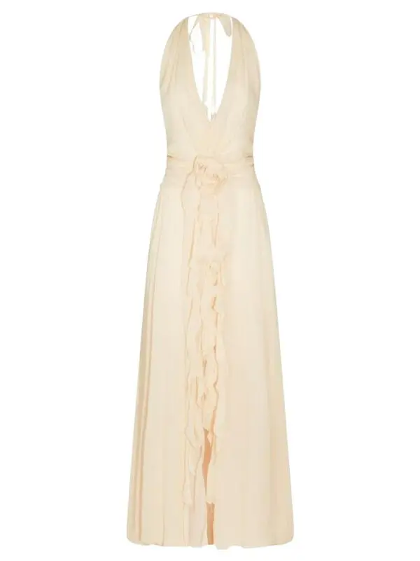Blumarine Ruched Floral Maxi Dress - Nude