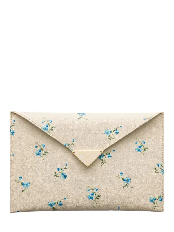 Prada Printed Saffiano Leather Envelope Clutch - Neutral