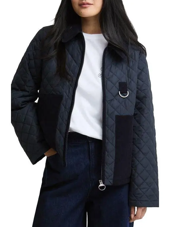 Barbour Aylesby Quilted Jacket With Cord Collar And D-ring Hardware - Dark Navy