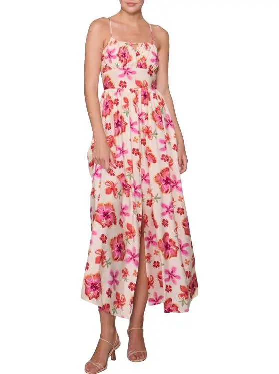MELLODAY Floral Print Sleeveless Maxi Dress - Ivory Multi