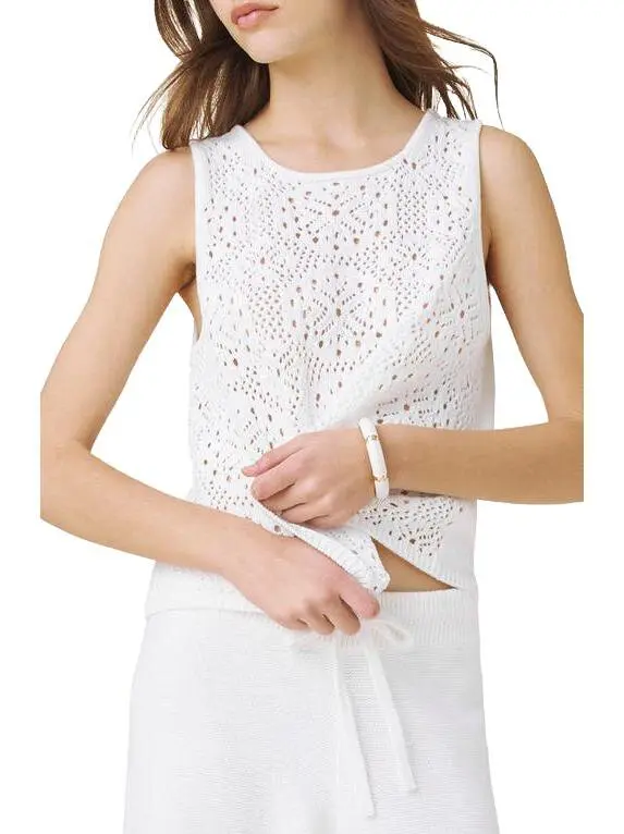 Splendid Sleeveless Open Stitch Top - White