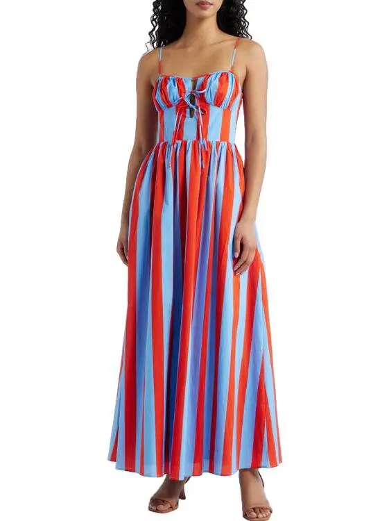 Line & Dot Primo Lace Back Stripe Sleeveless Maxi Dress - Blue Multi