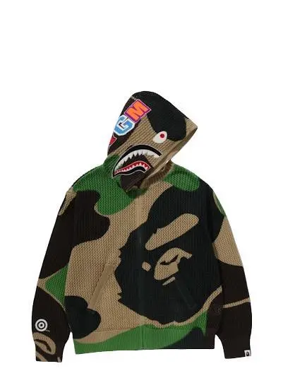 A BATHING APE Abc Camo Crochet Shark Full Zip Hoodie - Green