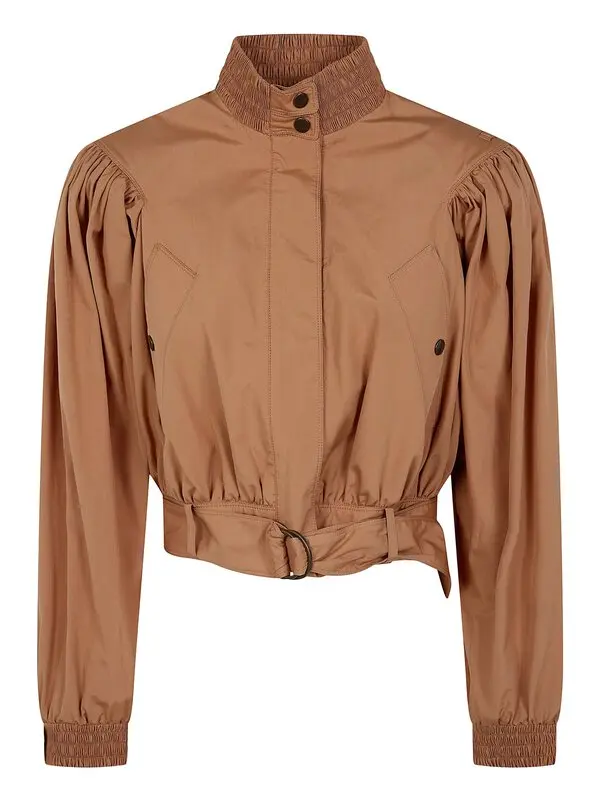 Chloé Cropped Cotton Jacket With Belt - Beige