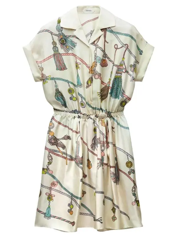 Versace Printed Silk Twill Mini Shirt Dress - Neutrals