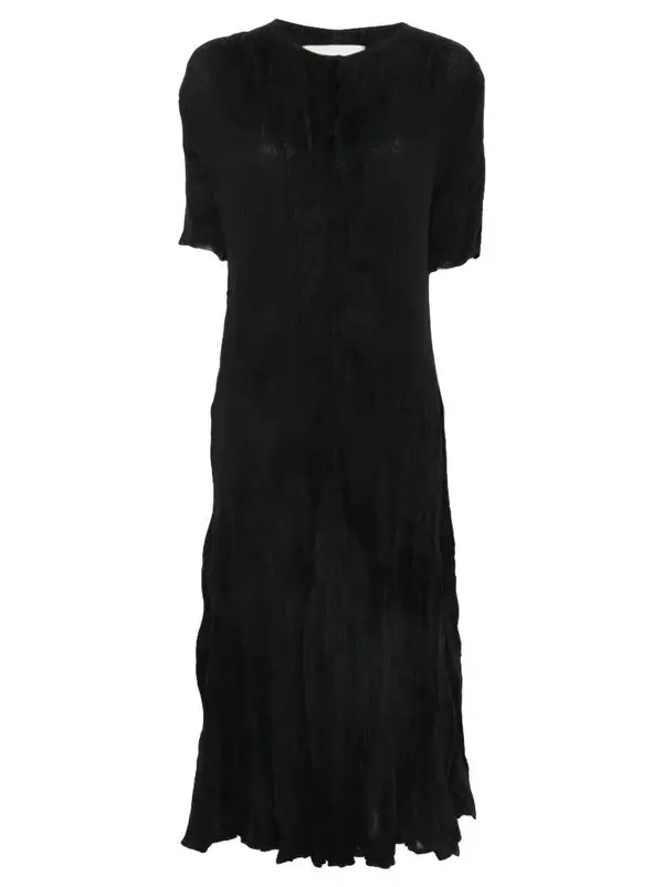 GONGDID DESIGN Crinkled Short-sleeve Midi Dress - Black