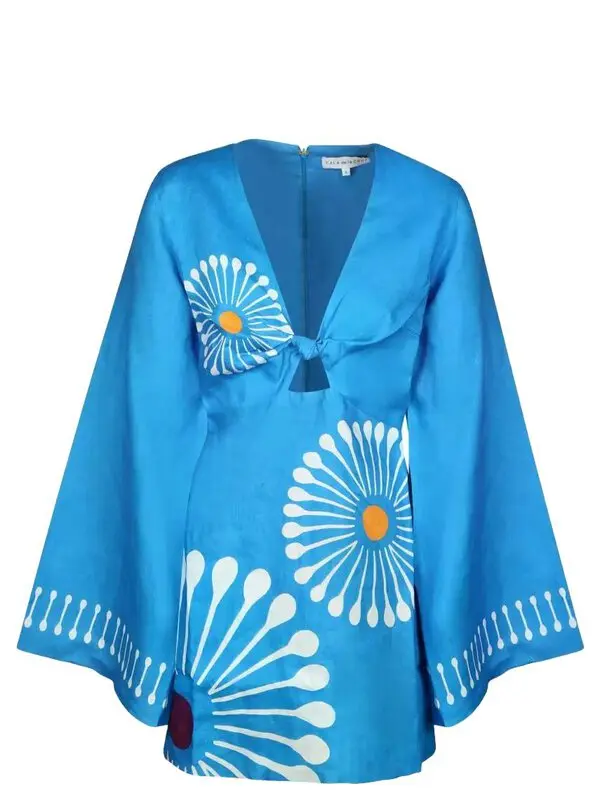 CALA DE LA CRUZ Floral Print V-neck Dress - Blue
