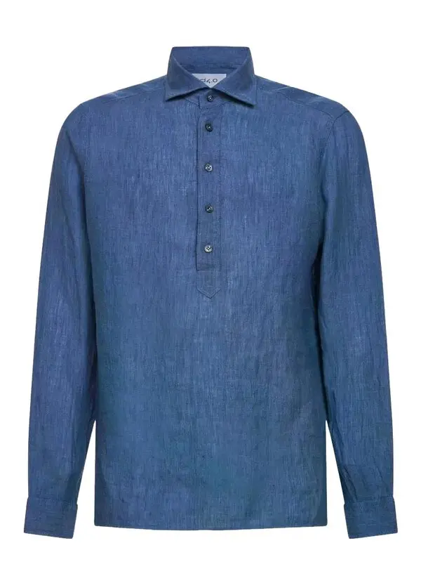 D4.0 Button-placket Long-sleeve Polo Shirt - Blue