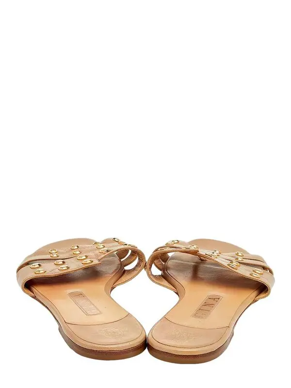 GINA Embellished Leather Slide Sandals - Neutrals
