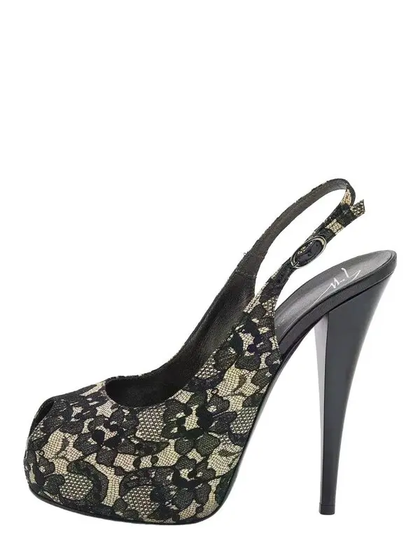 GIUSEPPE ZANOTTI Lace Peep-toe Platform Slingback Stilettos - Black