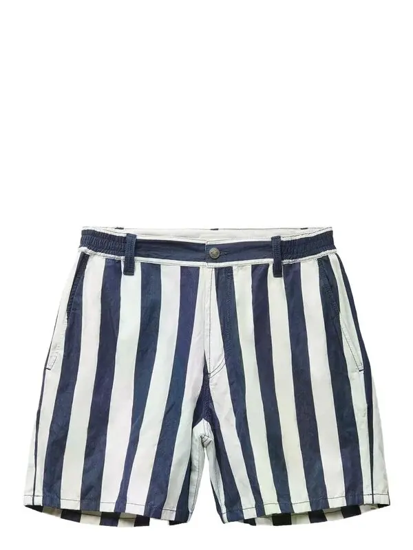 Versace Striped Cotton Denim Shorts - Blue