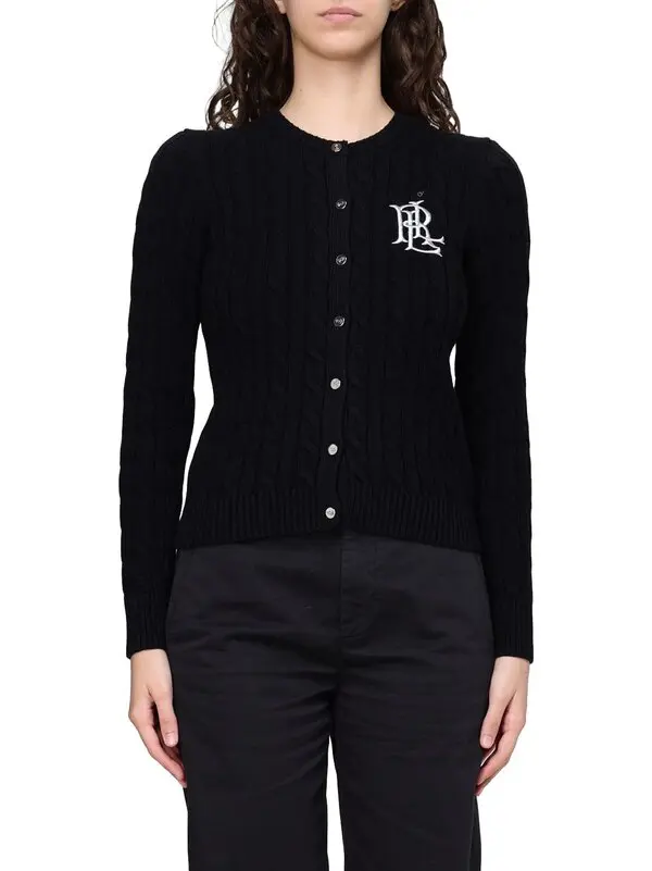 Ralph Lauren Cable Knit Cardigan With Embroidered Logo - Black
