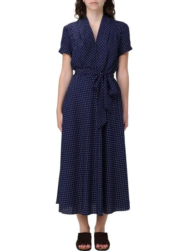 Ralph Lauren Polka Dot Midi Wrap Dress - Blue