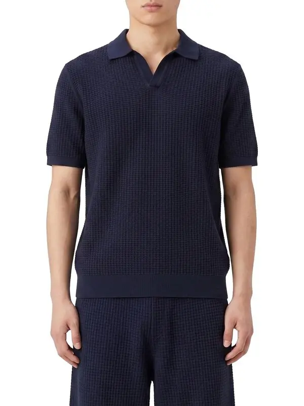 BOSS Interwoven Cotton Knit Polo Shirt - Blue